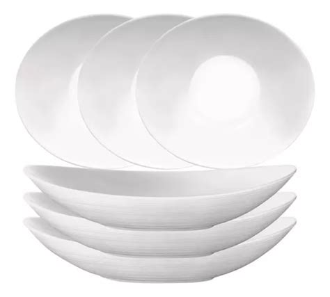 Set X Platos Hondo Ovales Vidrio Templado Opal Opalinos