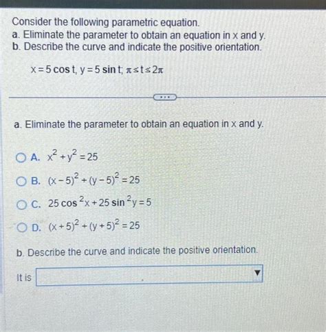 solved consider the following parametric equation a