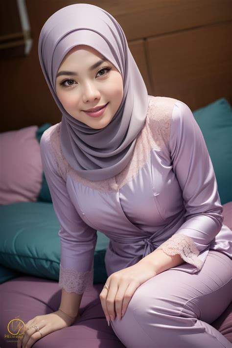 A Close Up Of A Woman Sitting On A Bed Wearing A Purple Outfit SeaArt AI