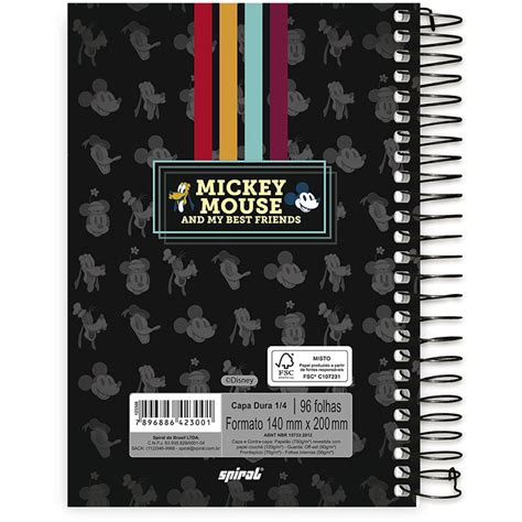 Caderno 1 4 Espiral Capa Dura 96fls Mickey Fr 20747 Spiral Mfd PT 1 UN