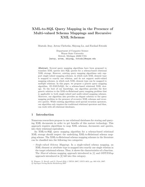 pdf xml to sql query mapping in the presence of multi valued schema mappings and recursive xml