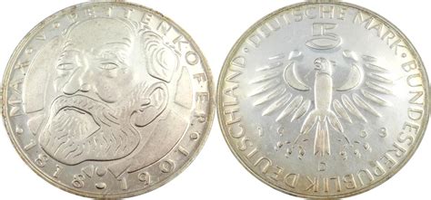 Bundesrepublik Deutschland 5 Deutsche Mark 1968 D Max Von Pettenkofer