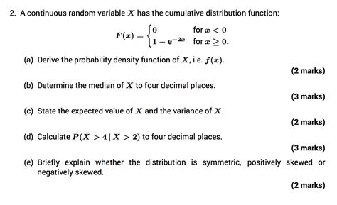 solved 2 a continuous random variable x has the cumulative
