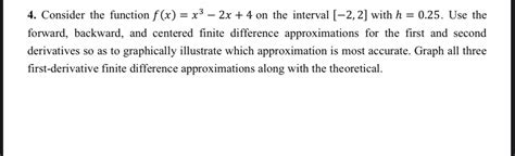 solved 4 consider the function f x x 3 2 x 4 on the interval [ 2 2] with h 0 25 use the