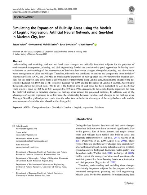 pdf simulating the expansion of built up areas using the models of logistic regression