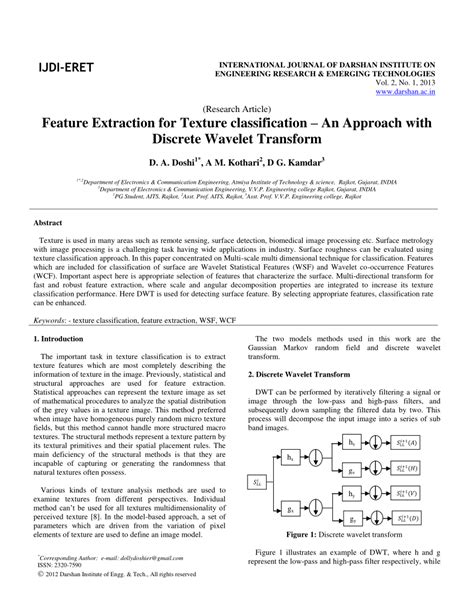 pdf feature extraction for texture classification an approach with discrete wavelet transform