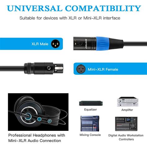 JOLGOO XLR Male To Mini XLR Female Headphones Audio Cable 3 Pin XLR