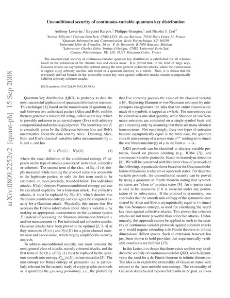 pdf unconditional security of continuous variable quantum key distribution
