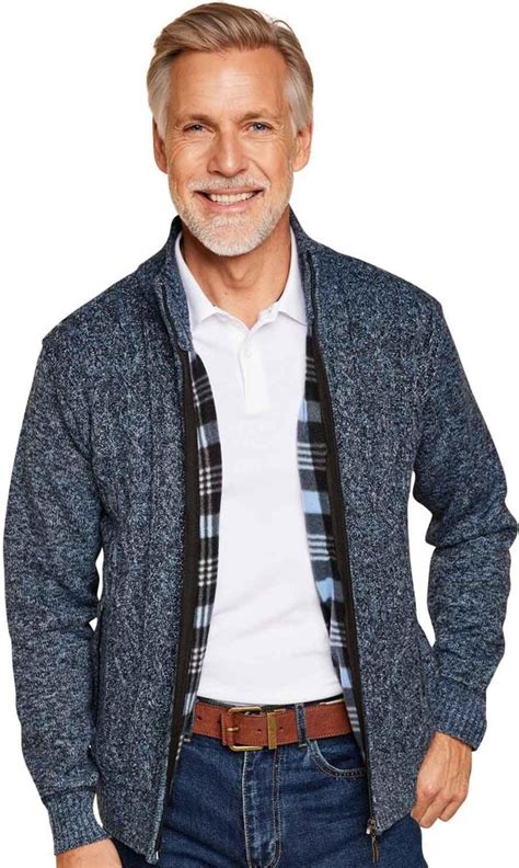 Pegasus Men S Fleece Lined Cardigan Cable Knitted Zipper Chunky