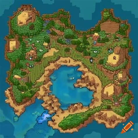 Pixel Art Fantasy Map With A Big Tree Ruins Castel In Jungle