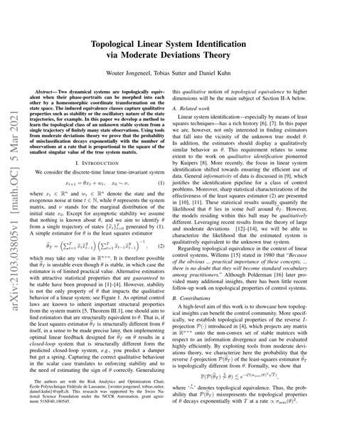 pdf topological linear system identification via moderate deviations theory
