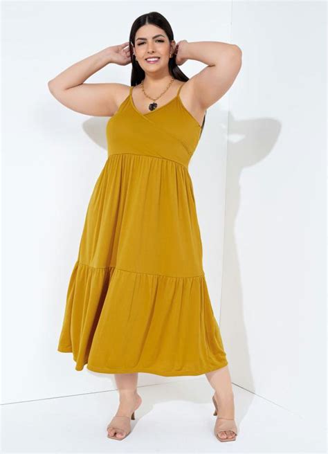Vestido Caramelo Babado Plus Size Marguerite