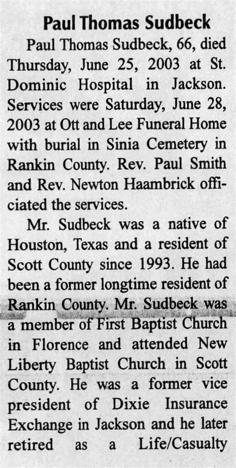 Obituary For Paul Thomas Sudbeck