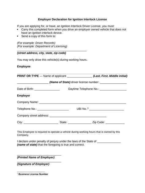 Employer Declaration For Ignition Interlock License Form Fill Out And