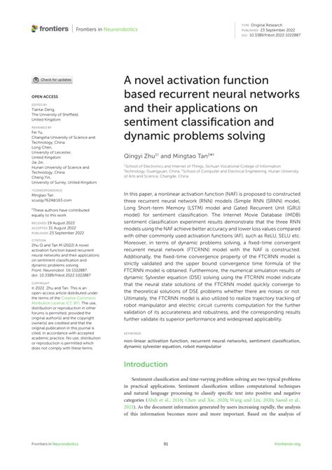 pdf a novel activation function based recurrent neural networks and their applications on