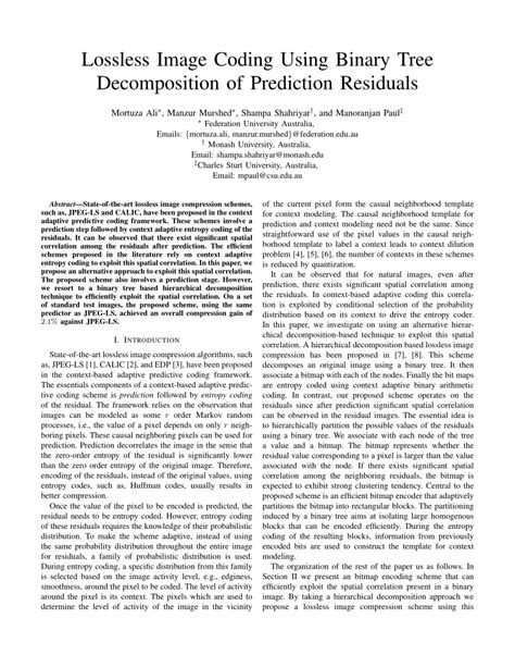 pdf lossless image coding using binary tree decomposition of prediction residuals