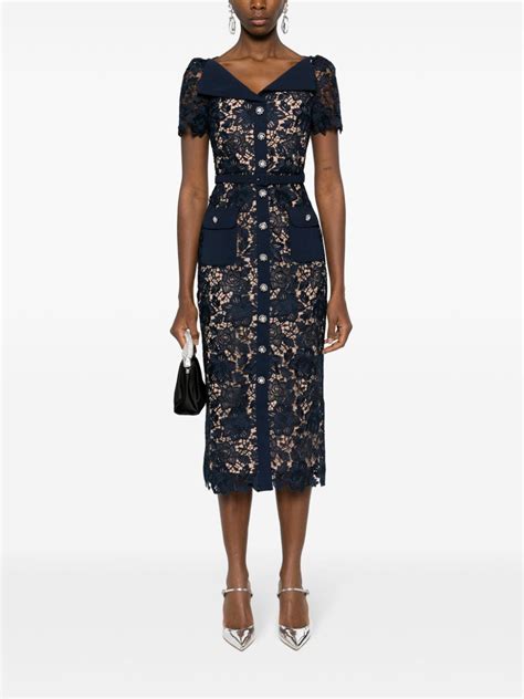 Self Portrait Guipure Lace Midi Dress Blue FARFETCH