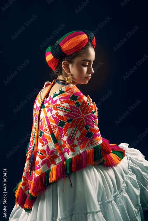 Mexican Teenager Dressed In Huasteca Potosina Costume From The State Of