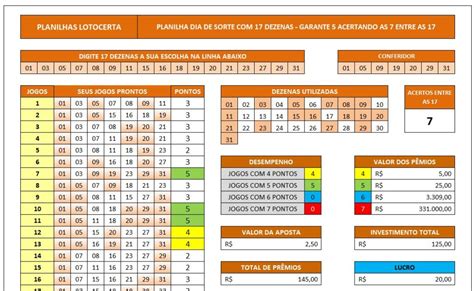 Planilha Dia De Sorte 17 Dezenas Em 50 Jogos Lotocerta