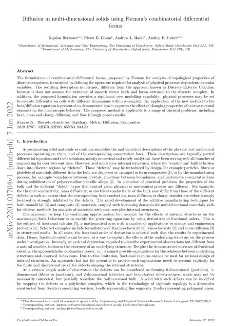 pdf diffusion in multi dimensional solids using forman s combinatorial differential forms