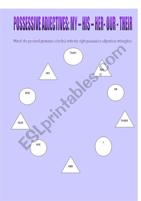 English Worksheets Possessive Adjectives My His Her Our Their