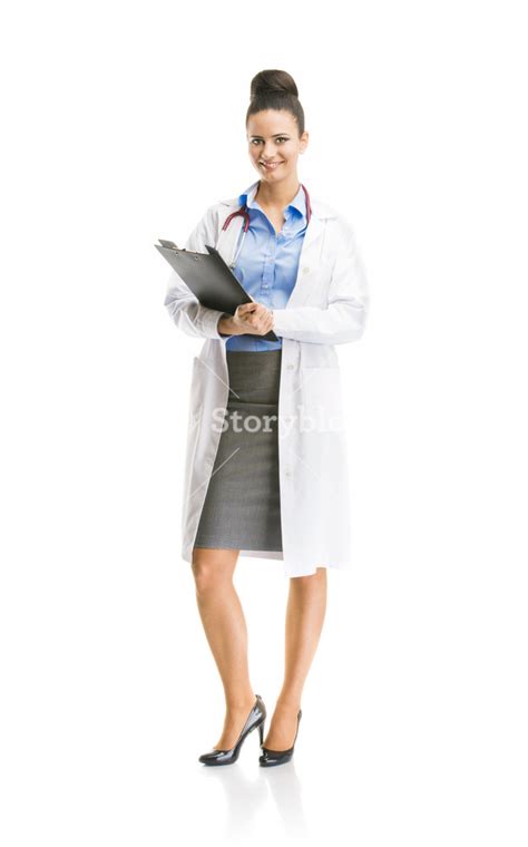 Smiling Medical Doctor Woman With Stethoscope Full Body Portraits