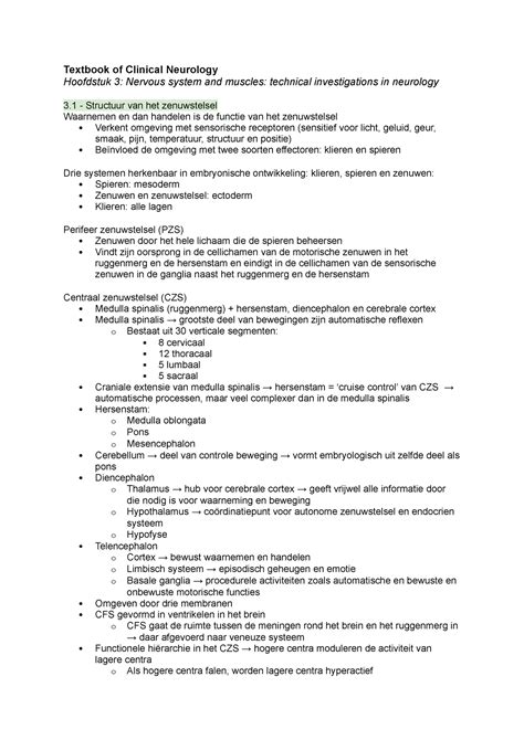 Textbook Of Clinical Neurology Hoofdstuk Samenvatting Textbook Of