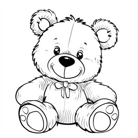 Ilustración alegre y acurrucado oso de peluche página de colorear para