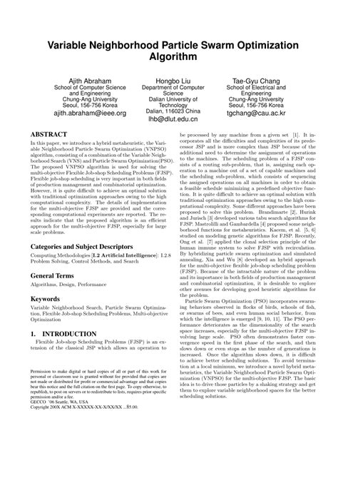 pdf variable neighborhood particle swarm optimization algorithm