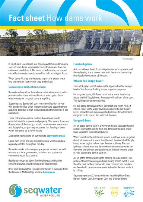 Pdf Fact Sheet How Dams Work Seqwater Documents Fact Sheet How