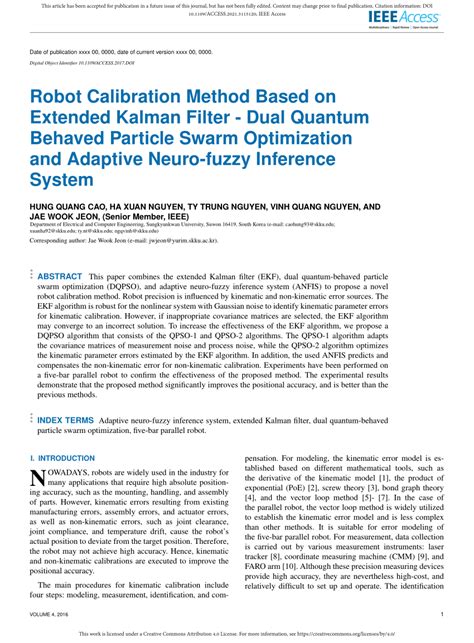 pdf robot calibration method based on extended kalman filter dual quantum behaved particle