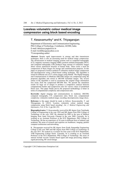 pdf lossless volumetric colour medical image compression using block based encoding