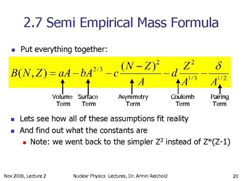 Lecture The Semi Empirical Mass Formula Semf