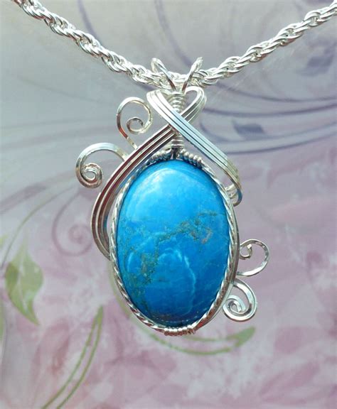Stunnning Blue Howlite Pendant Wire Wrapped Jewelry Handmade In Silver