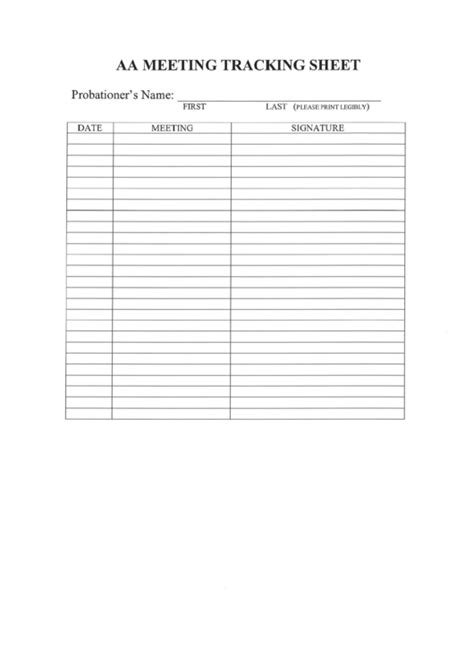 Printable Aa Meeting Attendance Sheet Pdf Printable Word Searches