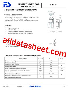 IRF540 Datasheet PDF First Silicon Co Ltd
