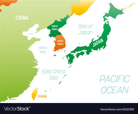 East Asia Detailed Political Map With Lables Vector Image