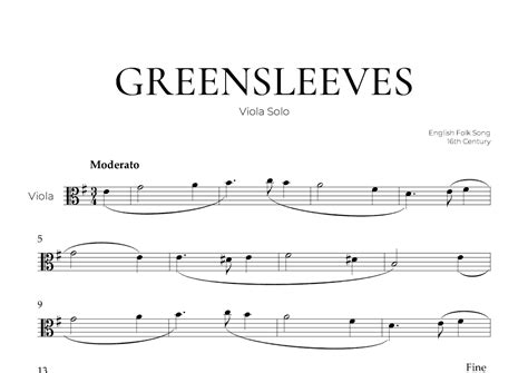 Greensleeves Viola Solo English Folk Song Arr Pedro Merendi By