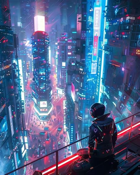 La calle de la ciudad cyberpunk por la noche con luces de neón y