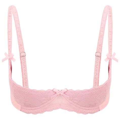 Inhzoy Women Cup Lace Bra Push Up Underwired Shelf Bra Pink L