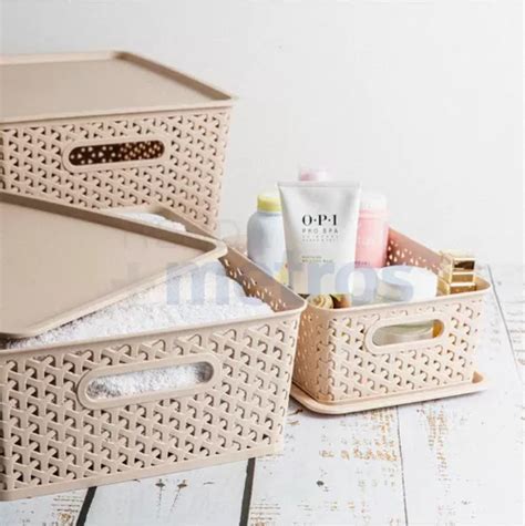 Set De Cajas Organizadoras Simil Rattan Chica Con Tapa En Venta En