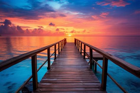 Una Escalera De Madera Al Amanecer Al Estilo De Los Paisajes Tropicales