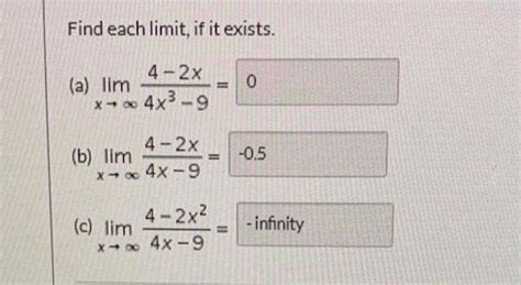 solved find each limit if it exists 4 2x a lim x 4x3 9