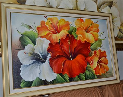 GALERIA DE TELAS E PAINEL OLEO SOBRE TELA HIBISCO