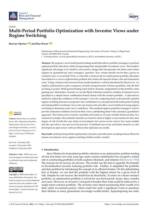 pdf multi period portfolio optimization with investor views under regime switching