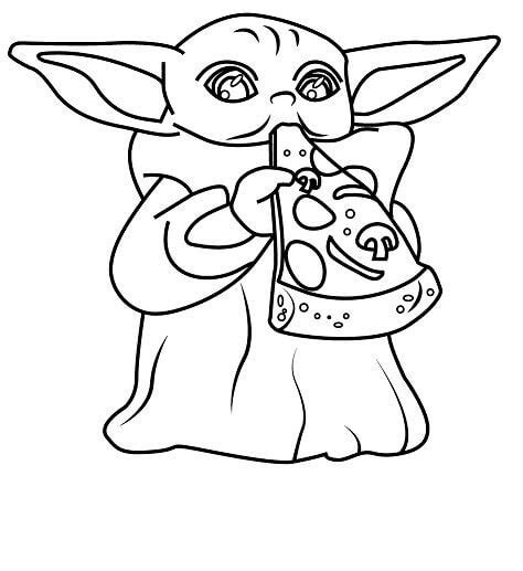 Baby Yoda Comiendo Pizza Para Colorear Imprimir E Dibujar