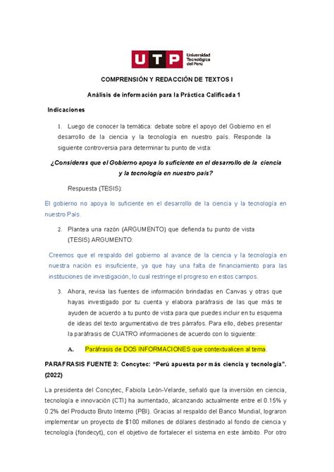 Semana 05 Tarea de manejo de fuentes Parafrasis COMPRENSIÓN Y