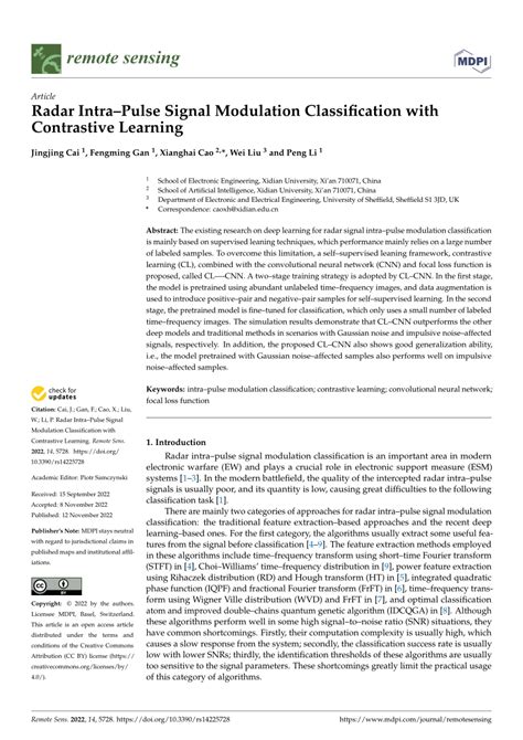 pdf radar intra pulse signal modulation classification with contrastive learning