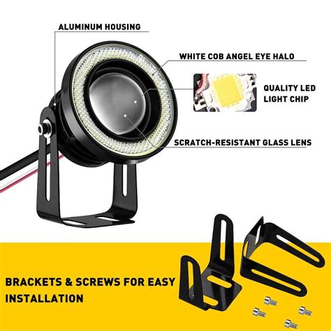 Universal 2Pcs 2 5 Round Projector LED DRL Halo Angel Eyes Fog Lights