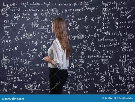 Beautiful Woman Thinking How To Solve A Math Problem Stock Image